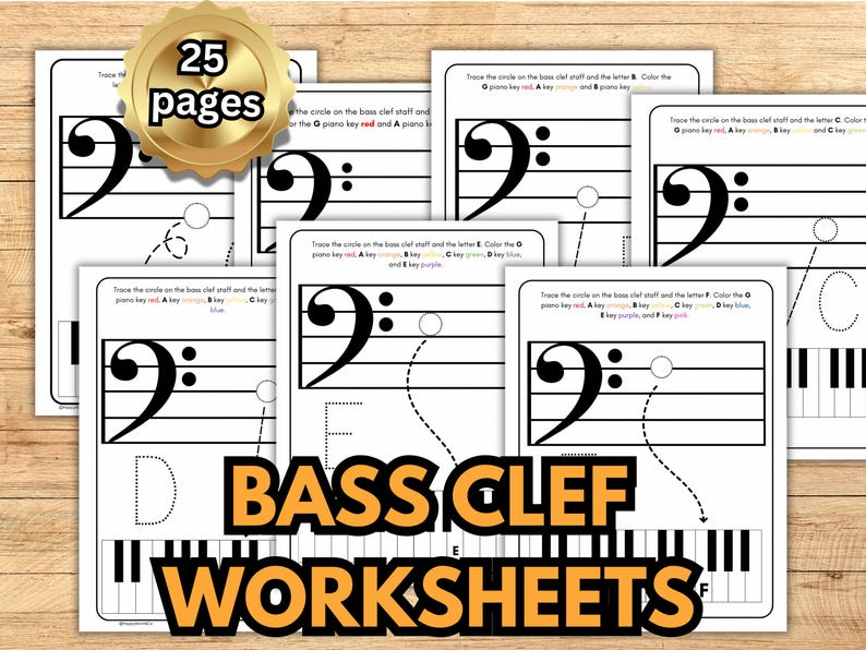 Learn to Read BASS Clef Worksheets for Kids, Piano, Music Theory for ...