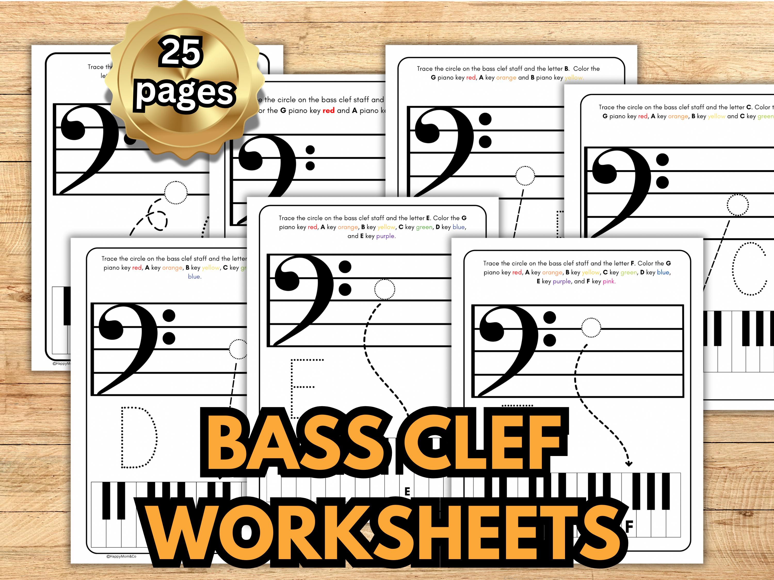Learn to Read BASS Clef Worksheets for Kids, Piano Lessons, Music ...