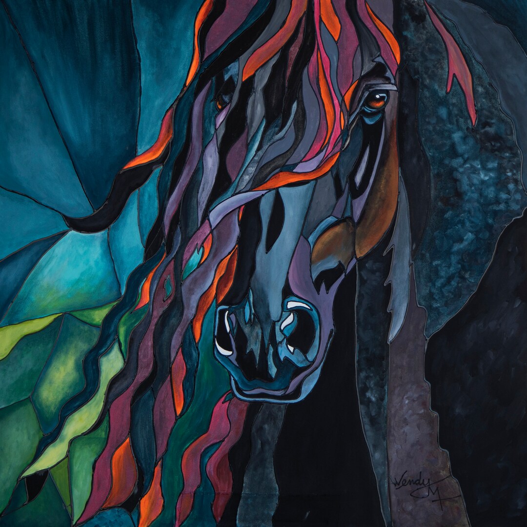Friesian Horse, Friesian Acrylic Painting, Stained Glass ,friesian ...
