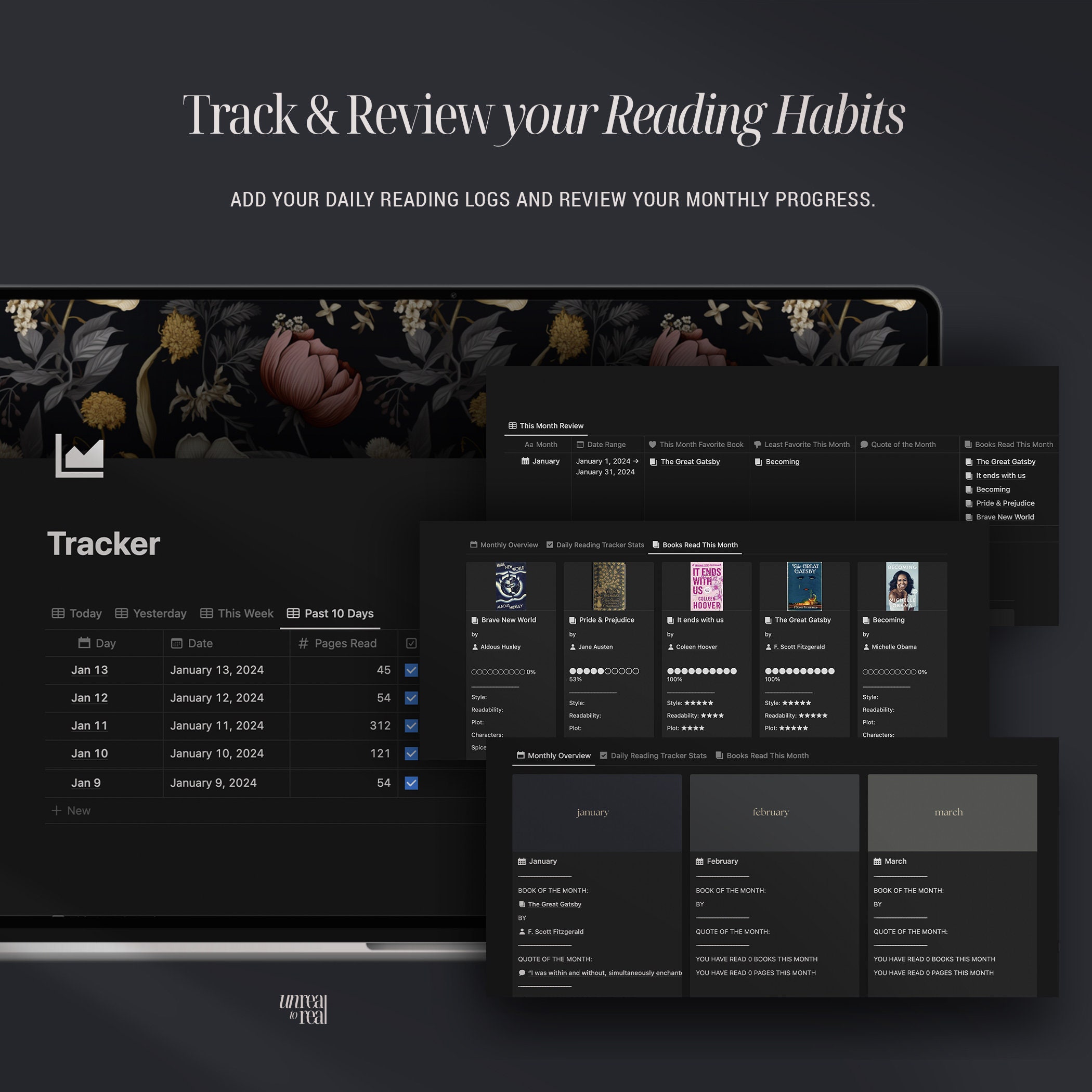 Reading Journal Notion Template: Dark Aesthetic Reading Planner ...