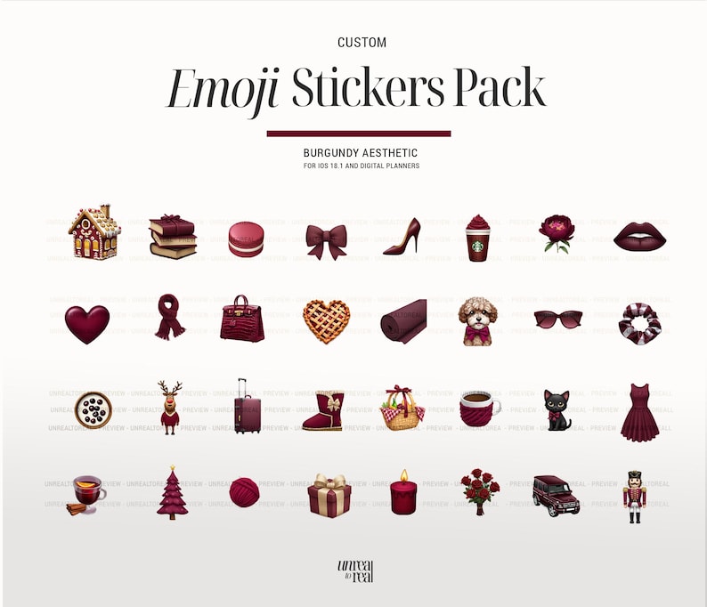 IPhone Emoji Aesthetic Icons | Custom Burgundy Ios 18 Emojis Icons Pack ...