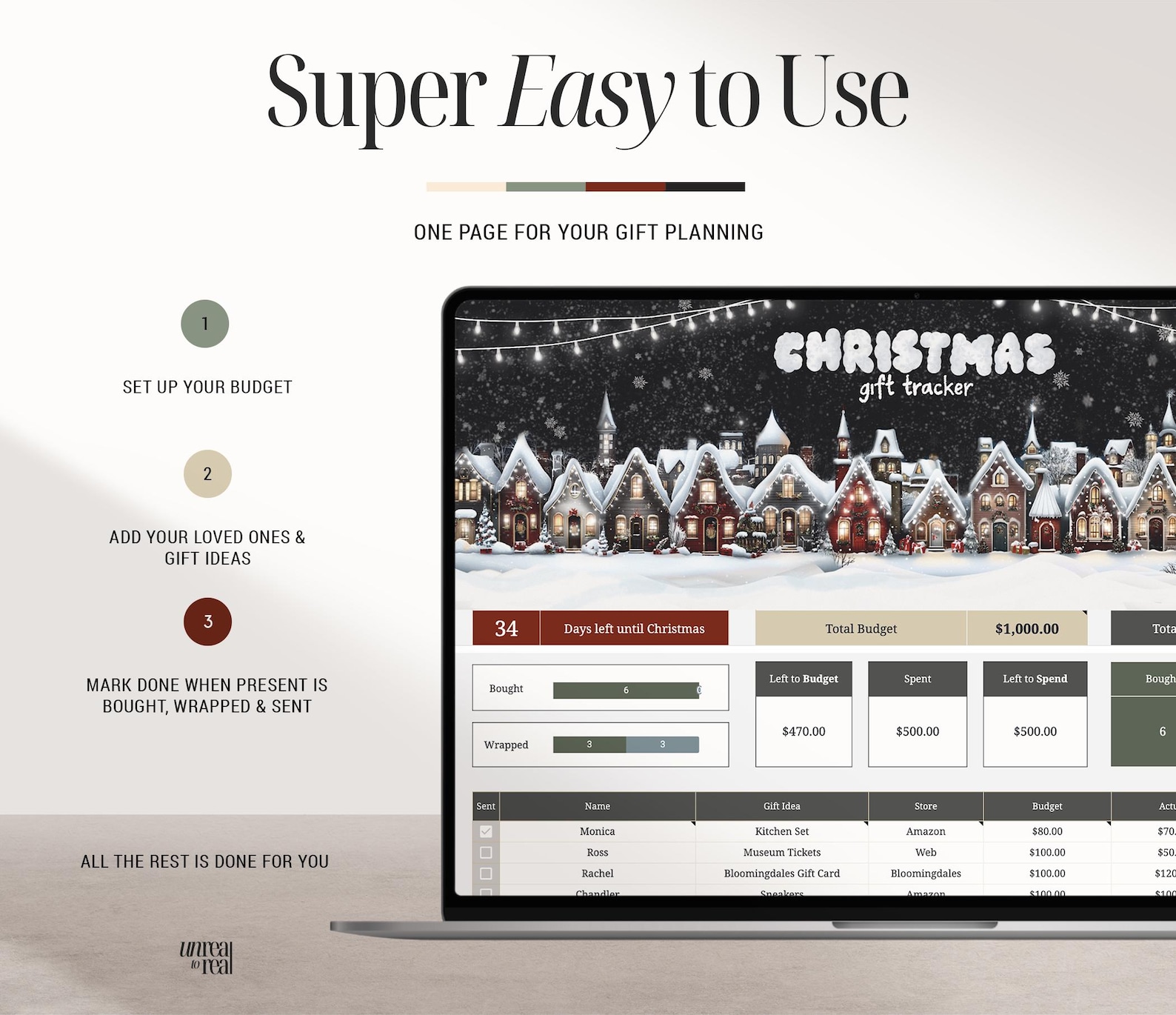 Budget Spreadsheet Template | Christmas Gift Planner | Holiday Expense ...