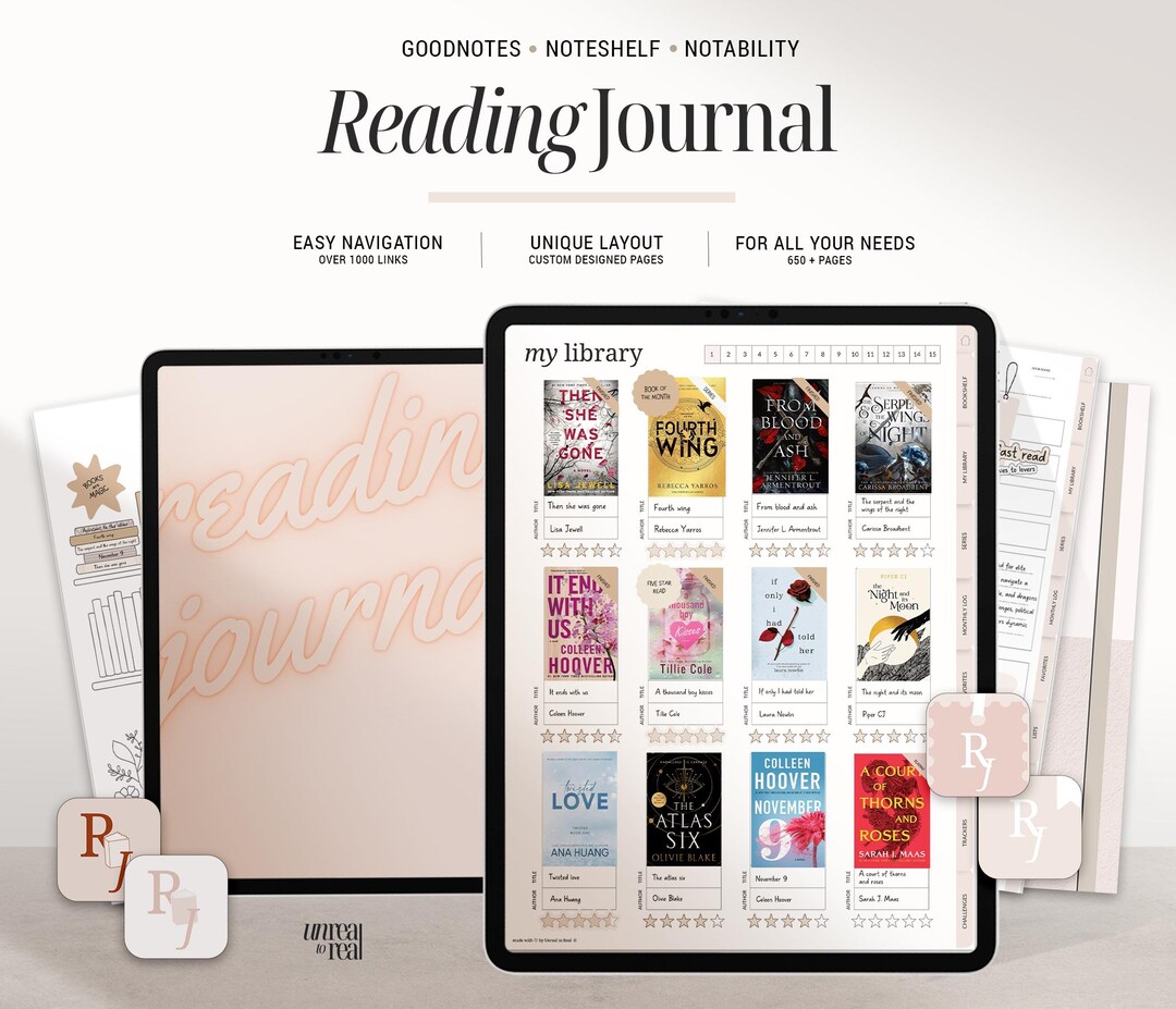 Digital Reading Journal | Pink Minimal Book Tracker Template for Avid ...