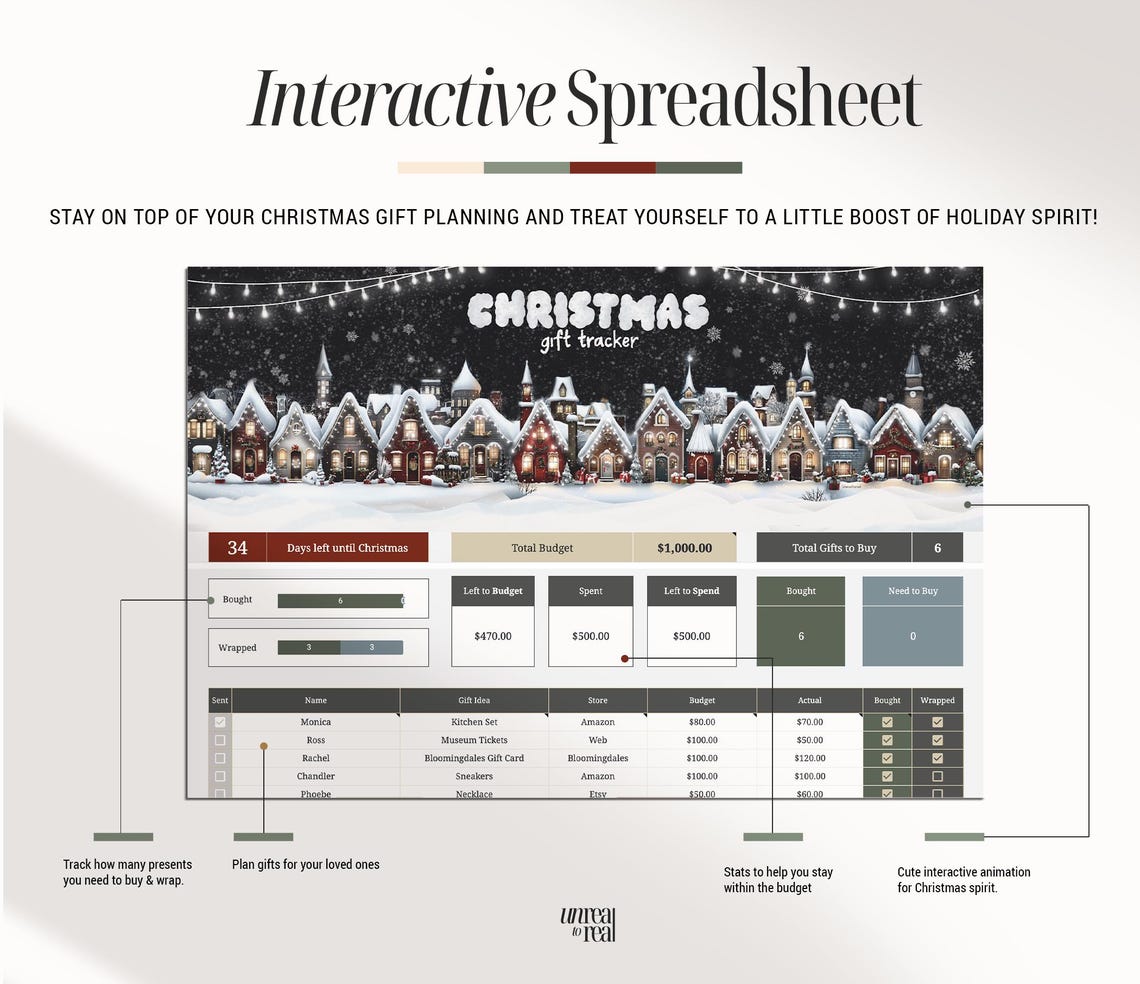 Budget Spreadsheet Template | Christmas Gift Planner | Holiday Expense ...