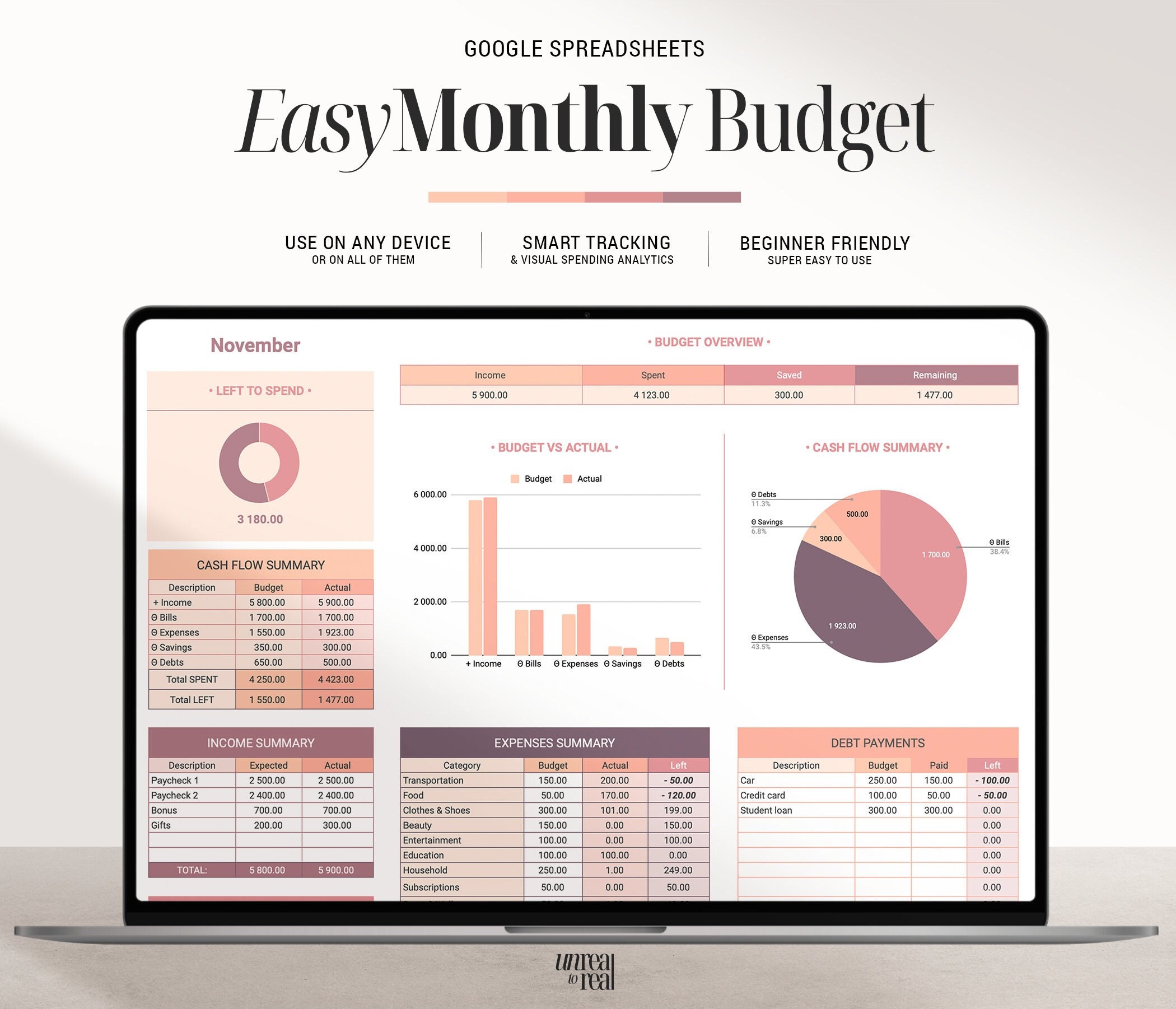 Expense Tracker & Monthly Budget Spreadsheet Template for Google Sheet ...