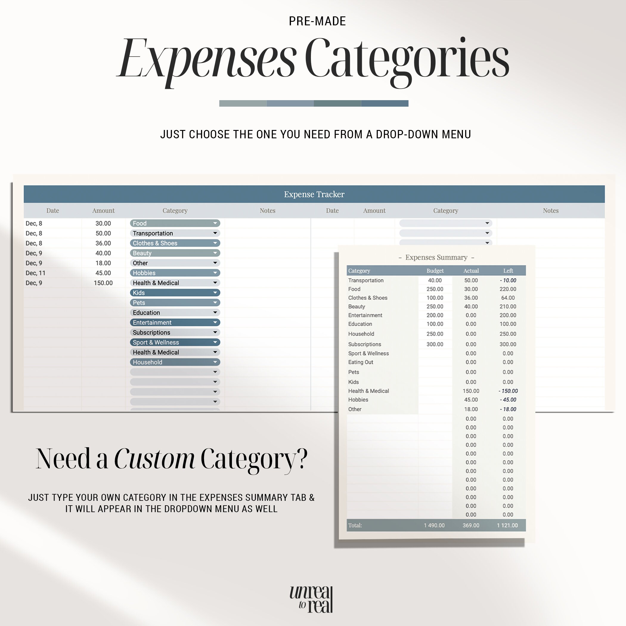 Monthly Budget Spreadsheet Template for Google Sheet, Finance Digital ...