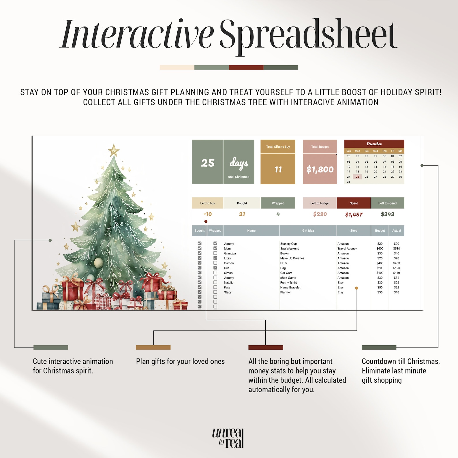 Animated Christmas Gift Tracker Spreadsheet - Holiday Budget Planner ...