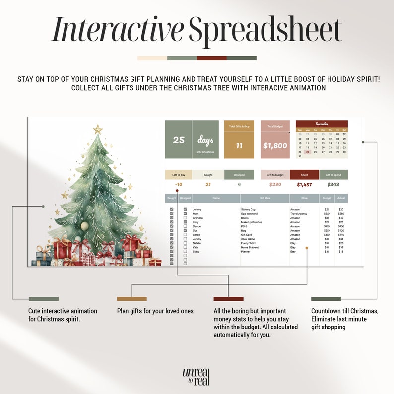 Animated Christmas Gift Tracker Spreadsheet - Holiday Budget Planner ...