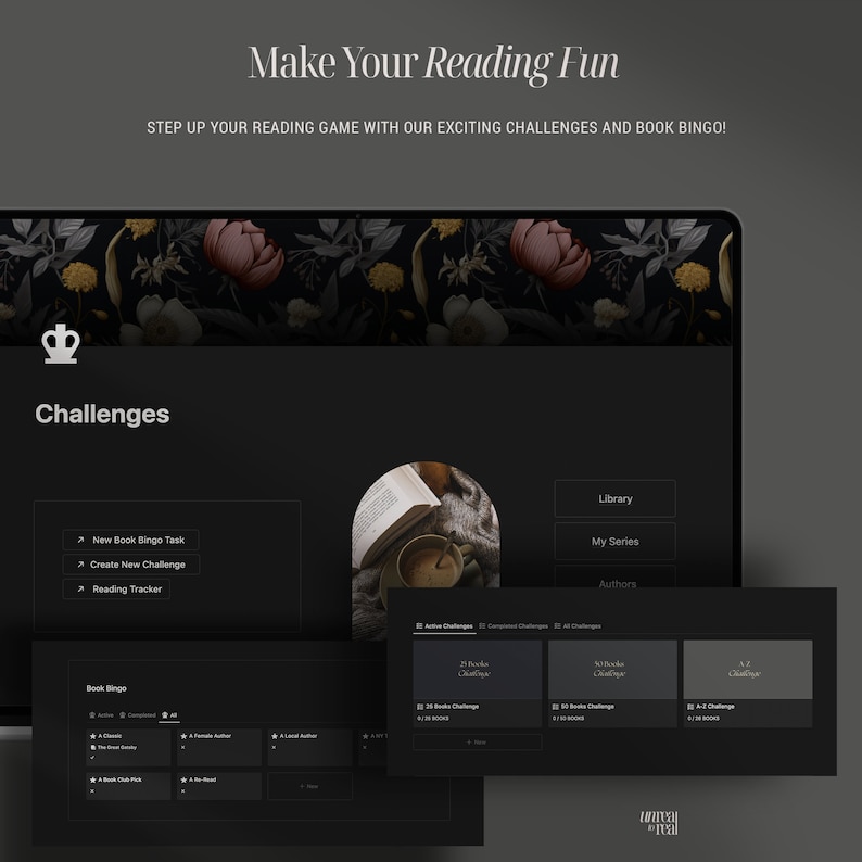 Reading Journal Notion Template: Dark Aesthetic Reading Planner ...