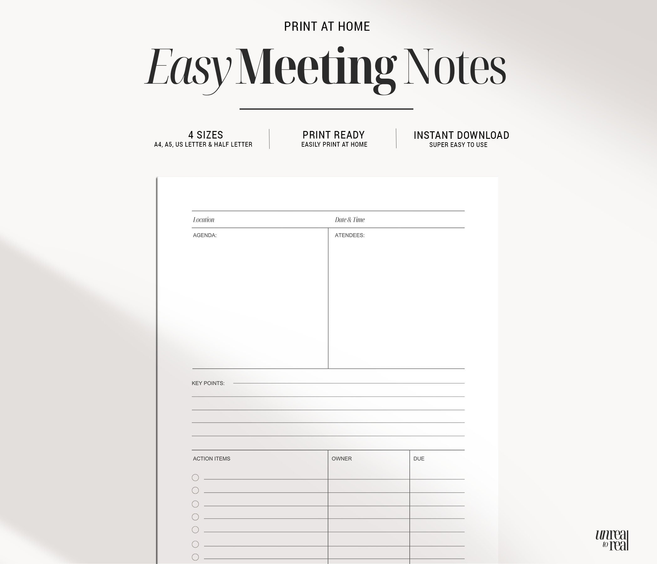 Printable Business Meeting Notes: Meeting Agenda & Minutes, A4/a5 ...