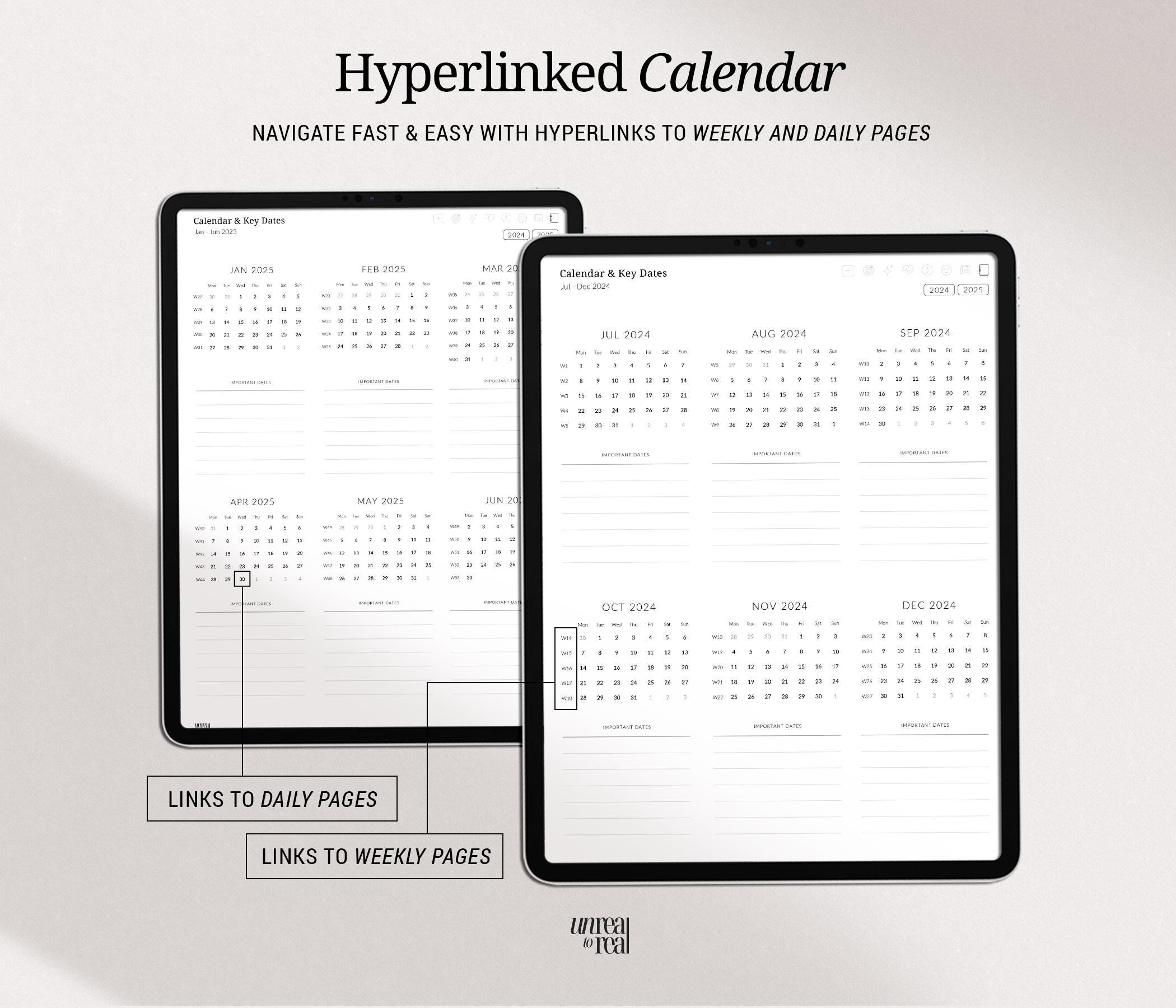 2024-2025 Midyear Portrait Digital Planner With Hyperlinked Calendar ...
