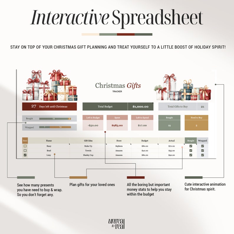Animated Christmas Gift Tracker Spreadsheet - Holiday Budget Planner ...