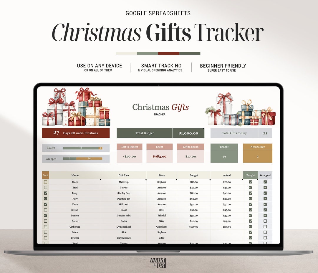 Animated Christmas Gift Tracker Spreadsheet - Holiday Budget Planner ...