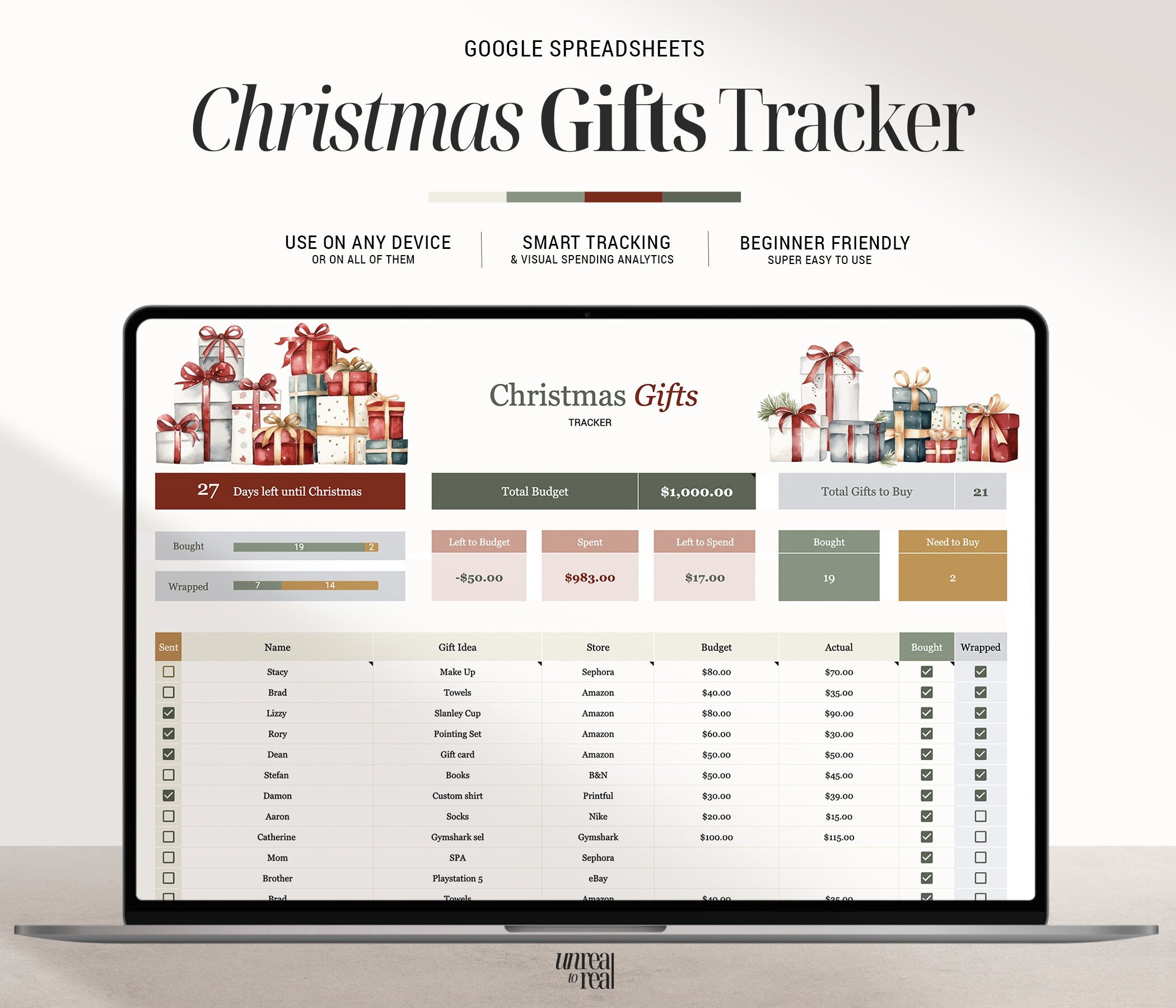 Animated Christmas Gift Tracker Spreadsheet - Holiday Budget Planner ...