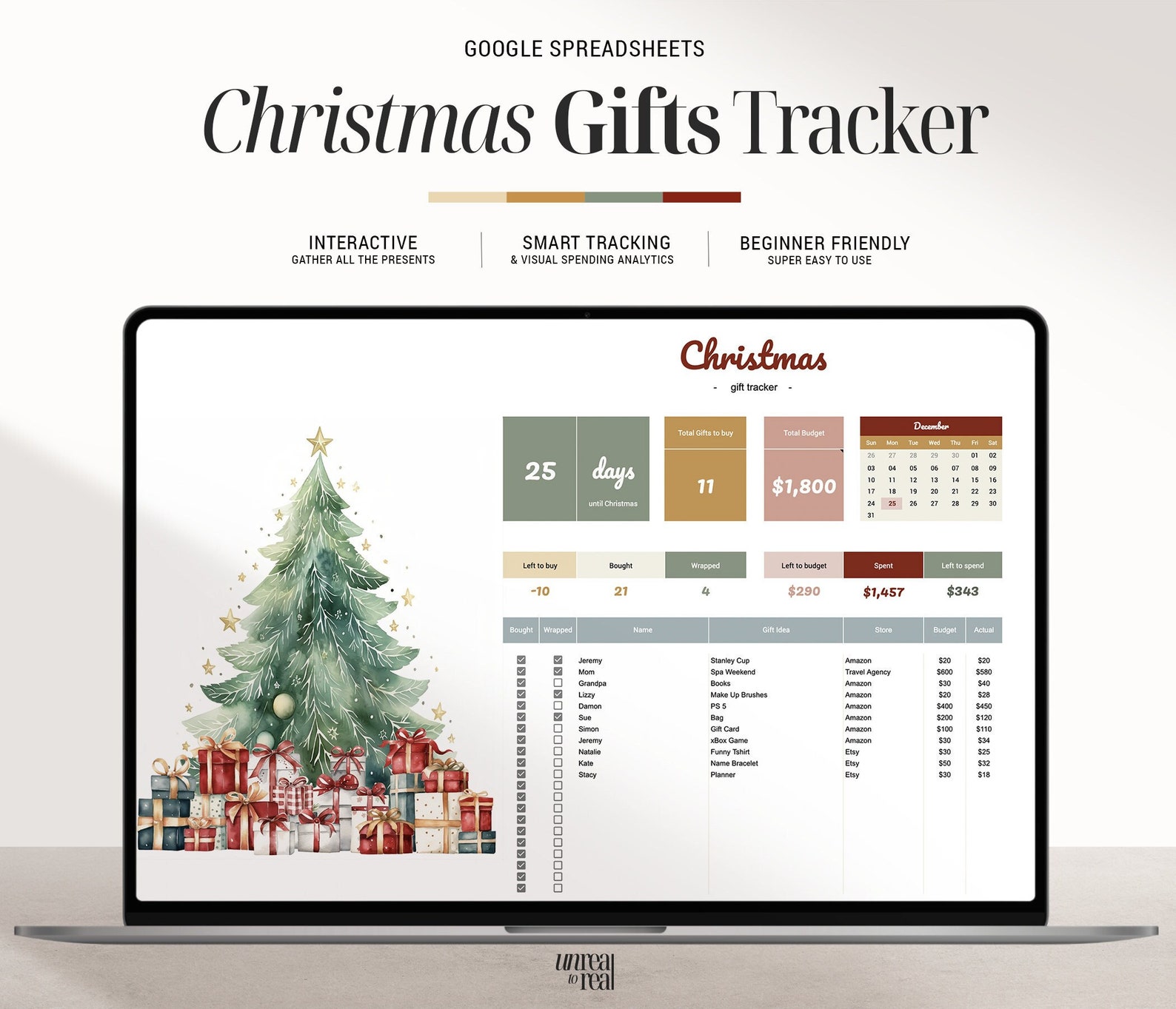 Animated Christmas Gift Tracker Spreadsheet - Holiday Budget Planner ...