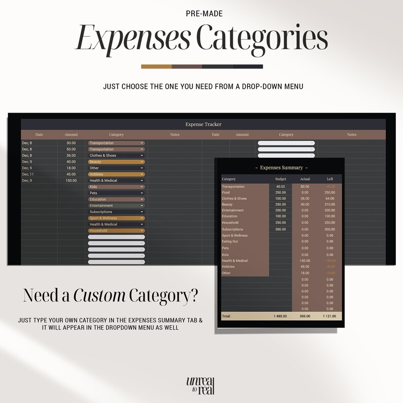 Dark Monthly Budget Spreadsheet Template for Google Sheets, Finance ...