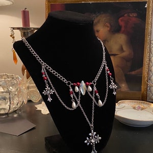 Goth Red & Pearl Cross Layered Necklace - Etsy