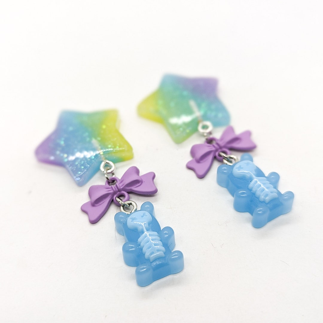 Sparkle Star Ribbon Gummy Bear Skeleton Plug Dangles Double Flare 10mm ...
