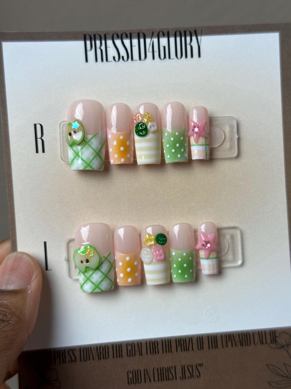 Cutesy Button Press on Nails/ Apple 3d Gel/ Hand Sculpted Charms Nails ...