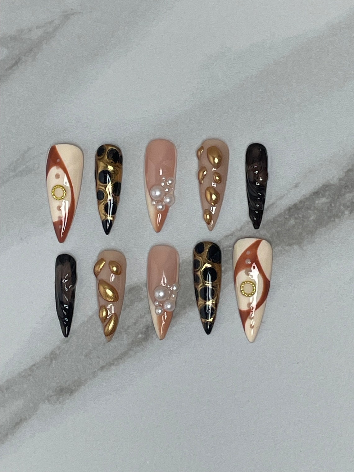 Cleo Sol Inspired Nails/brown Nails/ Neosoul Nails/ 3D Press on Nails ...