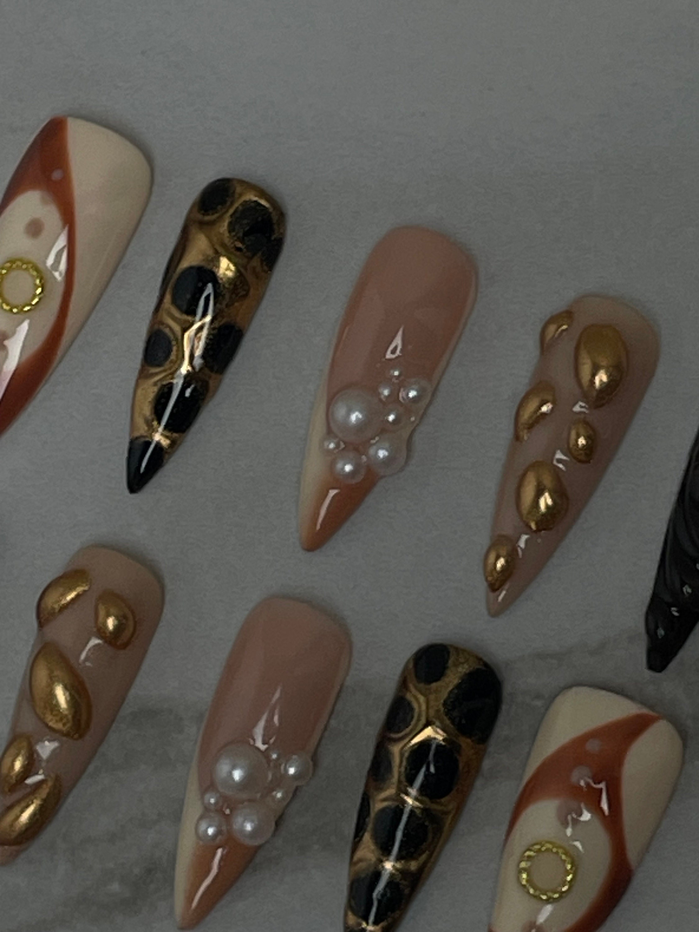 Cleo Sol Inspired Nails/brown Nails/ Neosoul Nails/ 3D Press on Nails ...
