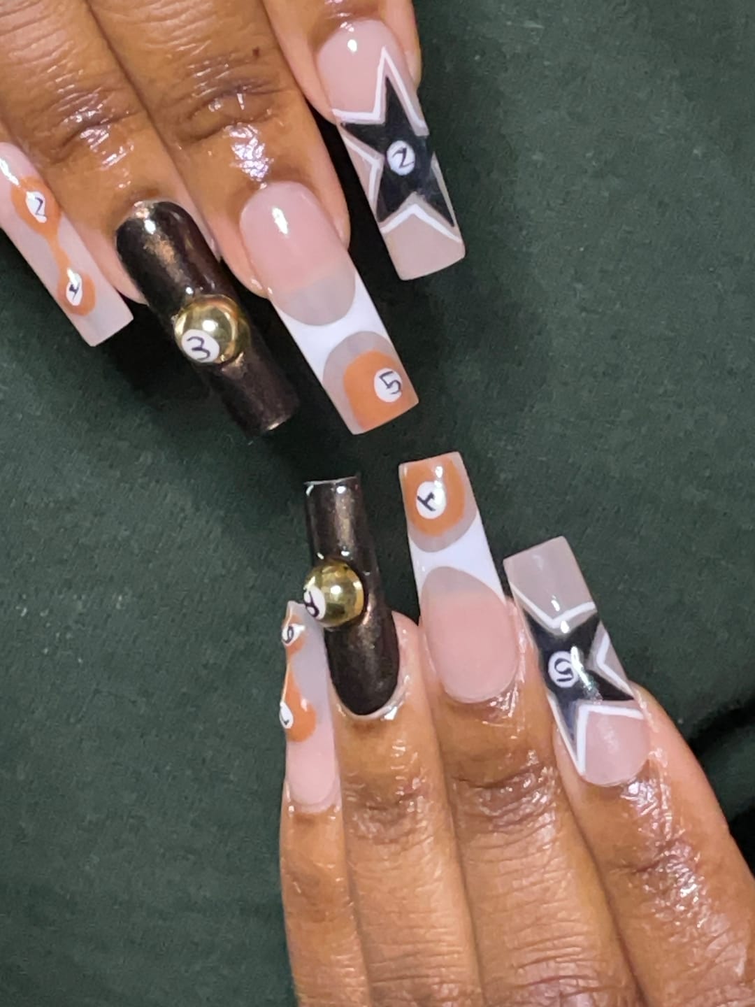 8 Ball Inspired Nails/brown Nails/ Pool Nails/ 3D Press on Nails/ Black ...
