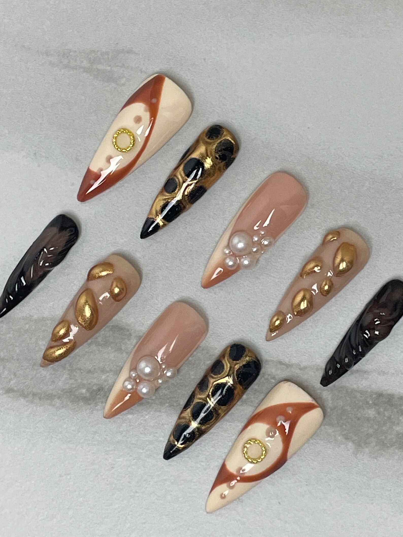 Cleo Sol Inspired Nails/brown Nails/ Neosoul Nails/ 3D Press on Nails ...