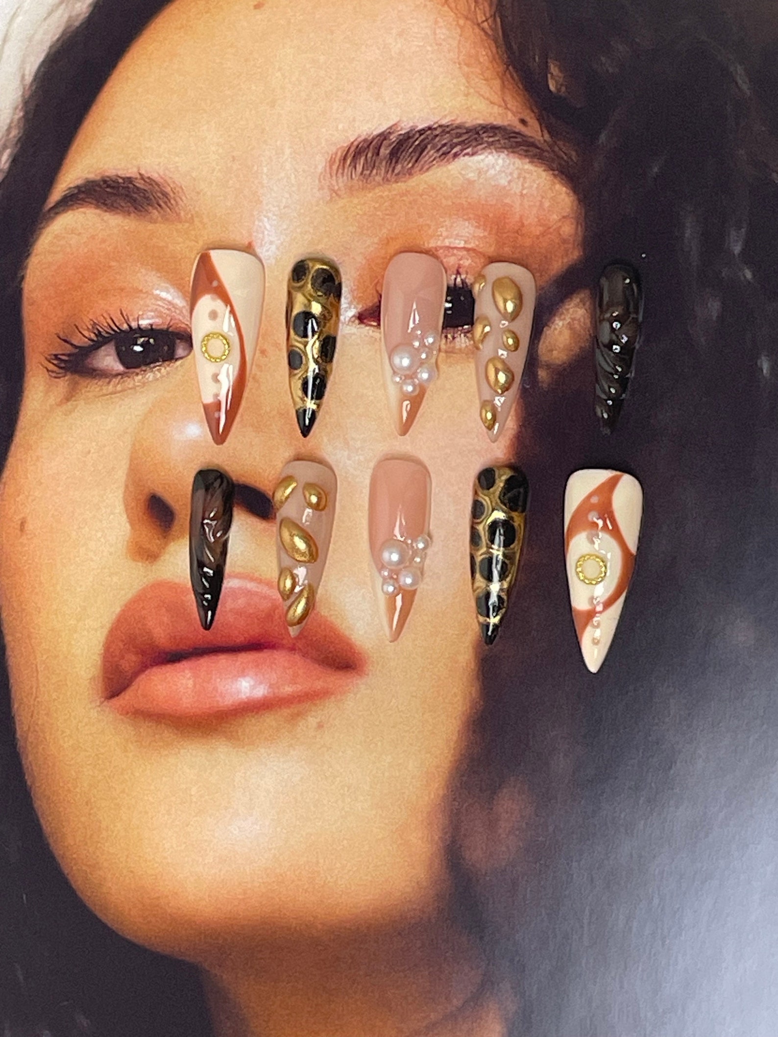 Cleo Sol Inspired Nails/brown Nails/ Neosoul Nails/ 3D Press on Nails ...