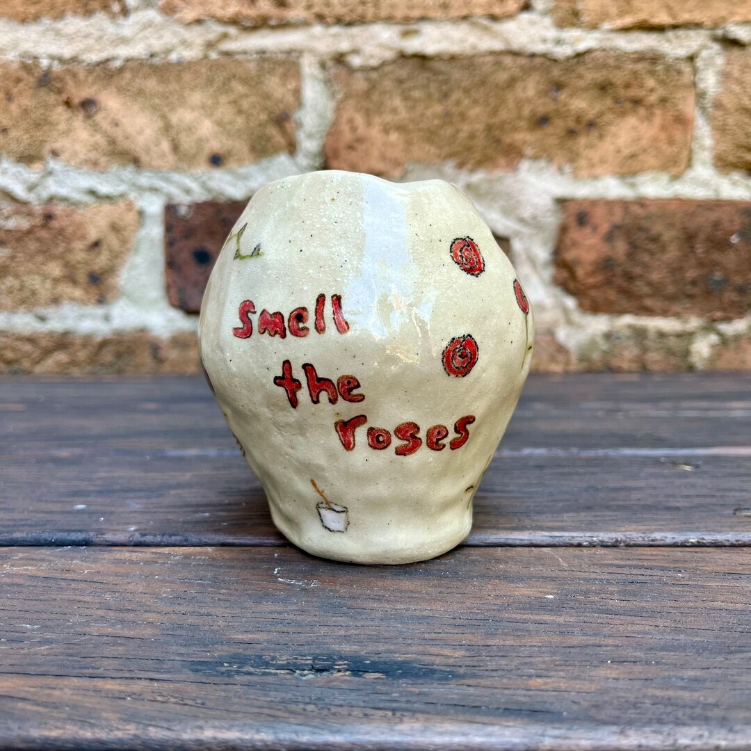 Smell the Roses - Handmade Pinch Pot Ceramics Stoneware Vase - Etsy