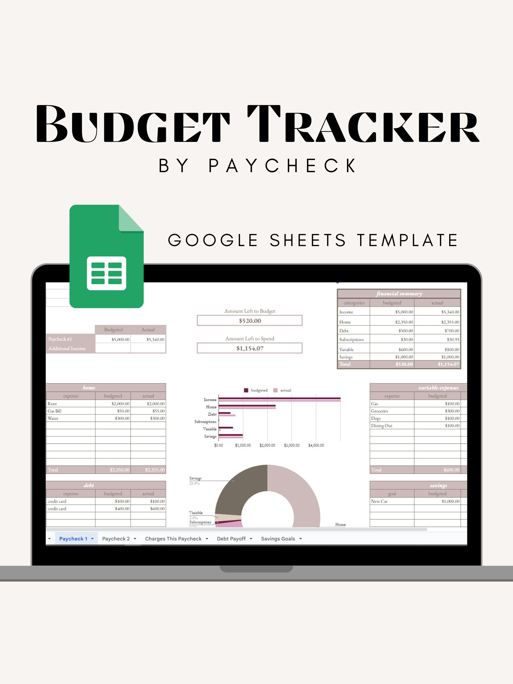 Aesthetic Minimalist Budget Tracker - by Paycheck! Debt Payoff Tracker ...