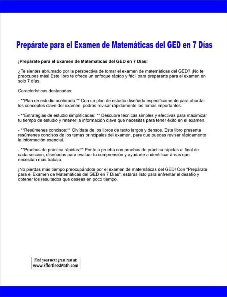 Prepárate Para El Exámen De Matemáticas Del GED En 7 Días - Etsy