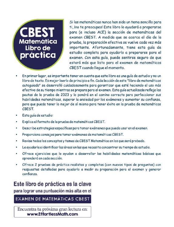 CBEST Libro De Práctica De Matemáticas 2023 - Etsy