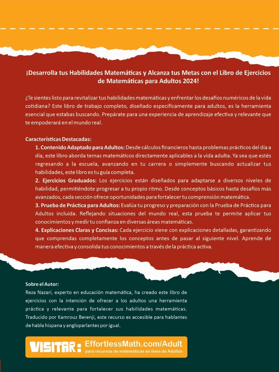 Libro De Ejercicios De Matemáticas Para Adultos - Etsy