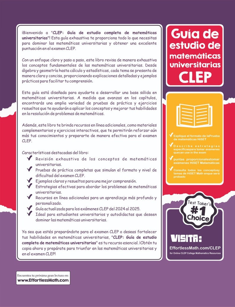 CLEP Guía De Estudio Completa De Matemáticas Universitarias: Revisión ...