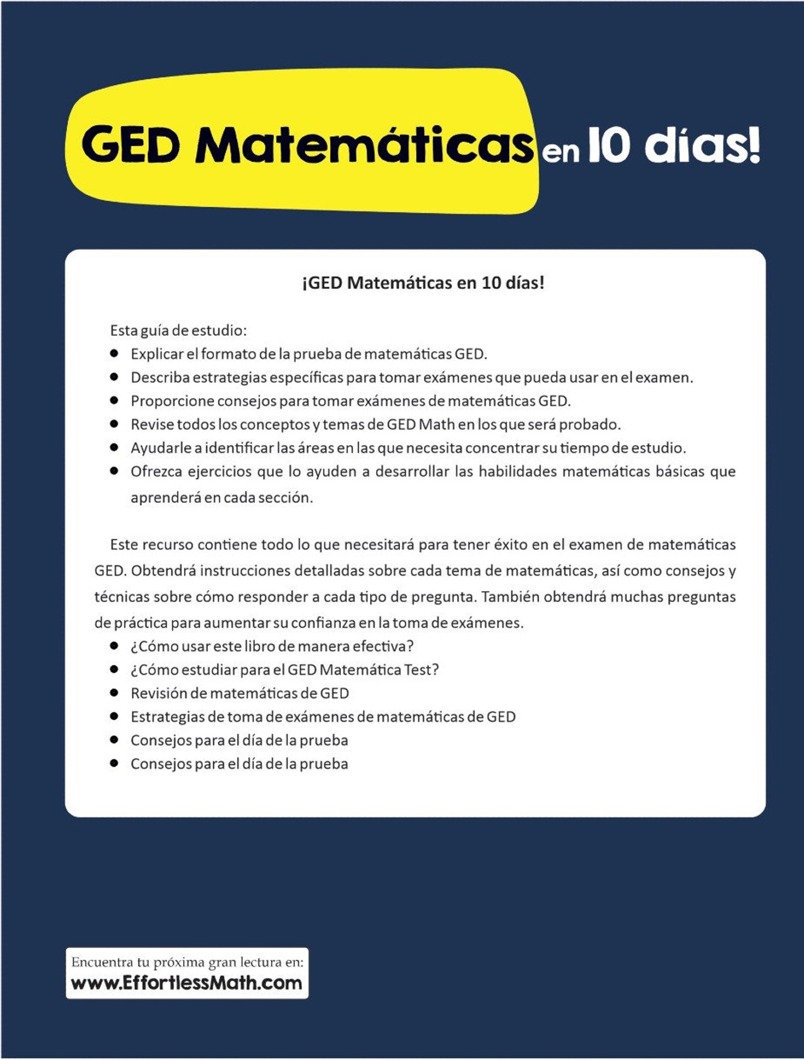 GED Matemáticas En 10 Diez Días El Curso Intensivo De Matemáticas De ...