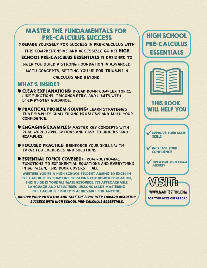 Pre-calculus: Your Guide to Mastering High School Mathematics - Etsy