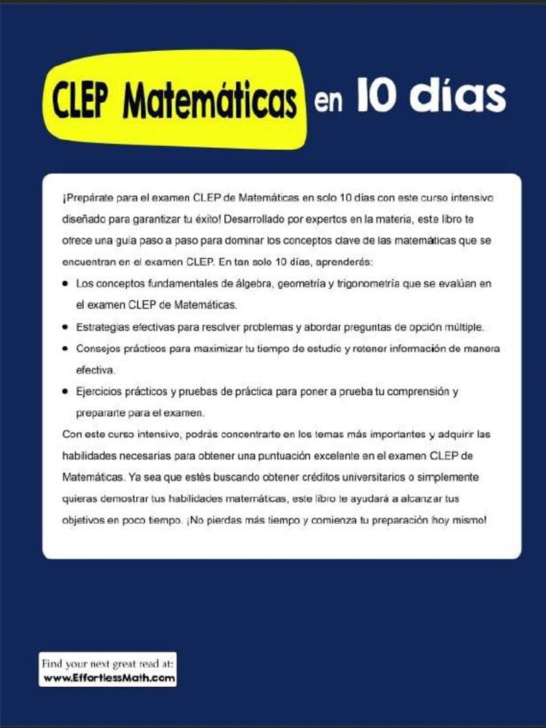 CLEP Matemáticas En 10 Días - Etsy