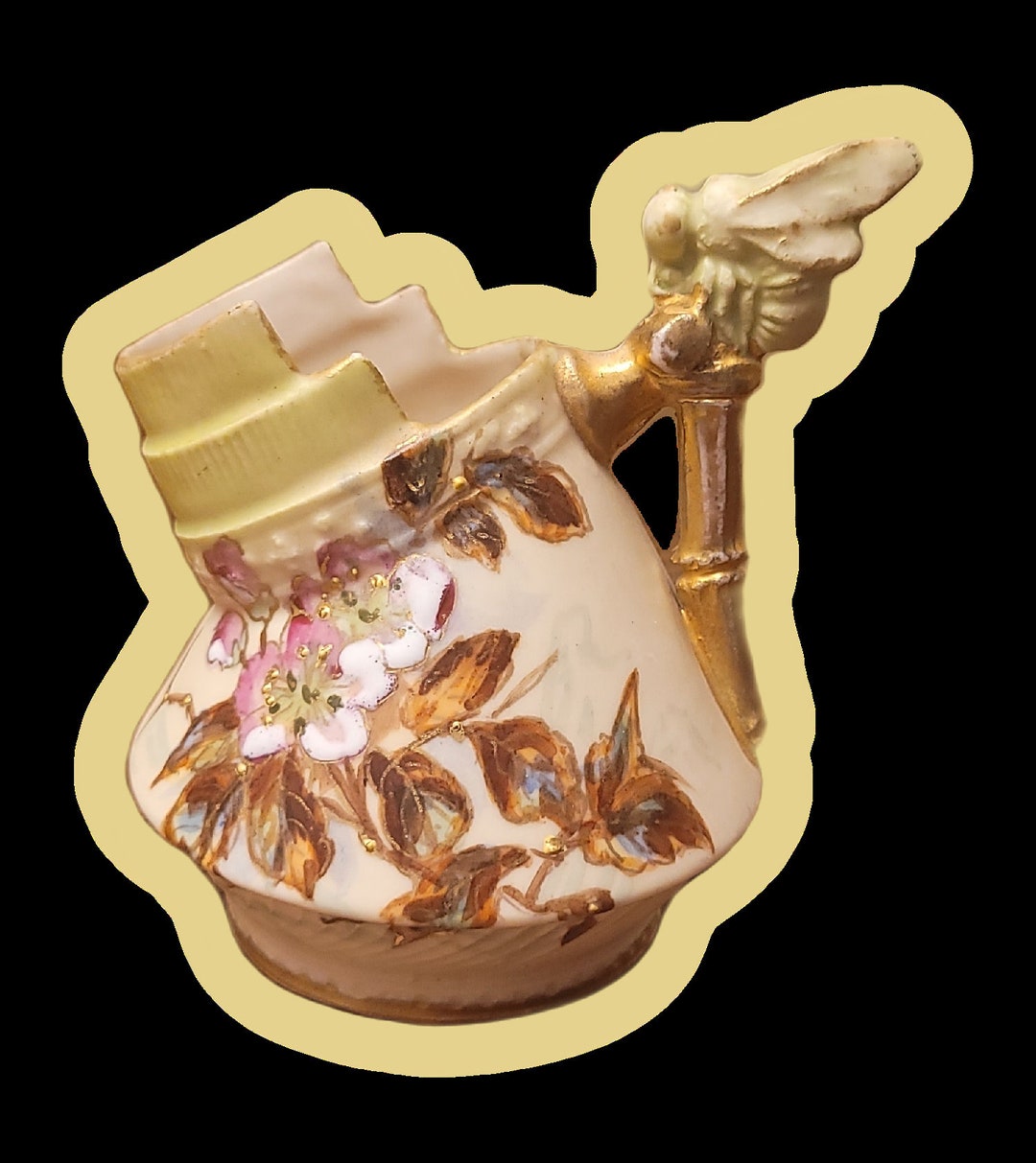 Gold Guilded Mint Green and Cream Studio Artist Creamer Pitcher With Victorian Hand Paintings ...