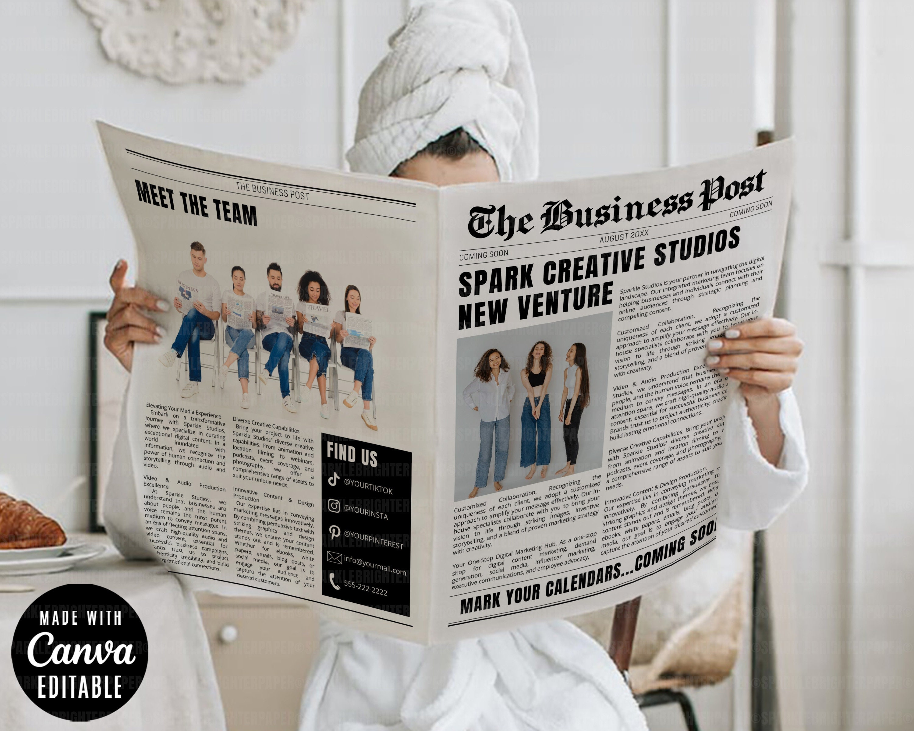 News Business Large Newspaper, Printable Canva Business Template for ...