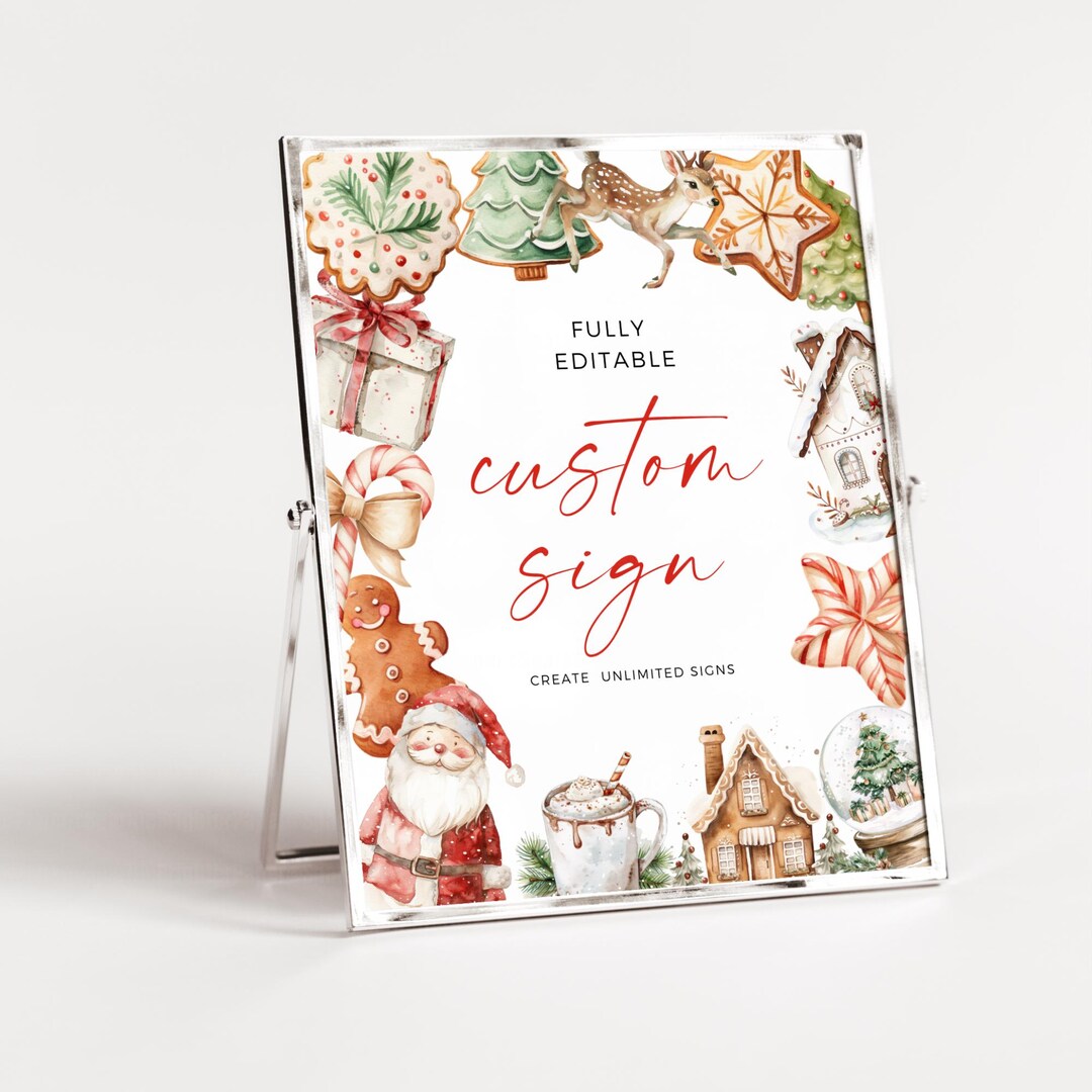 Festive Customizable Sign, Christmas Editable Sign Template ...