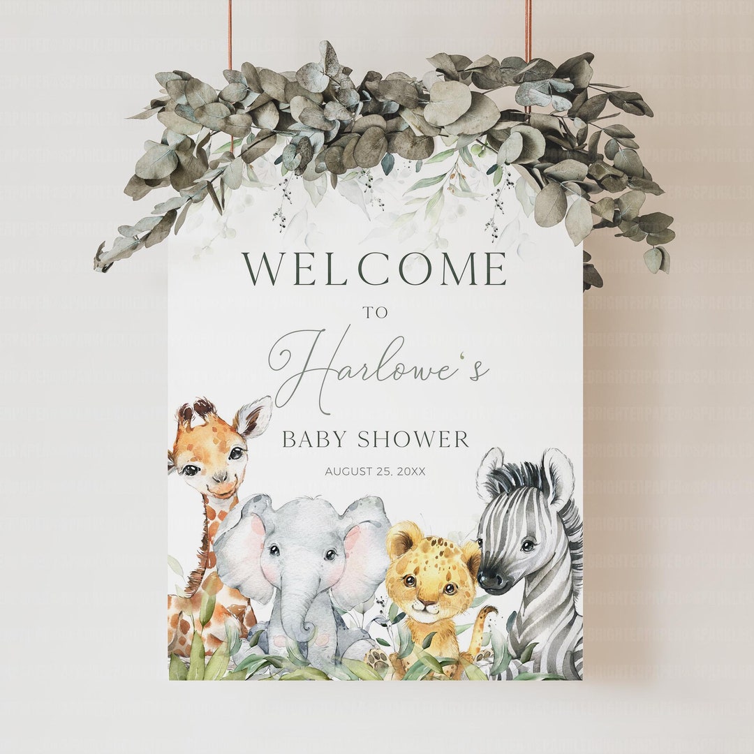 Safari Theme Shower Welcome Sign, Jungle Baby Animals Welcome Poster ...
