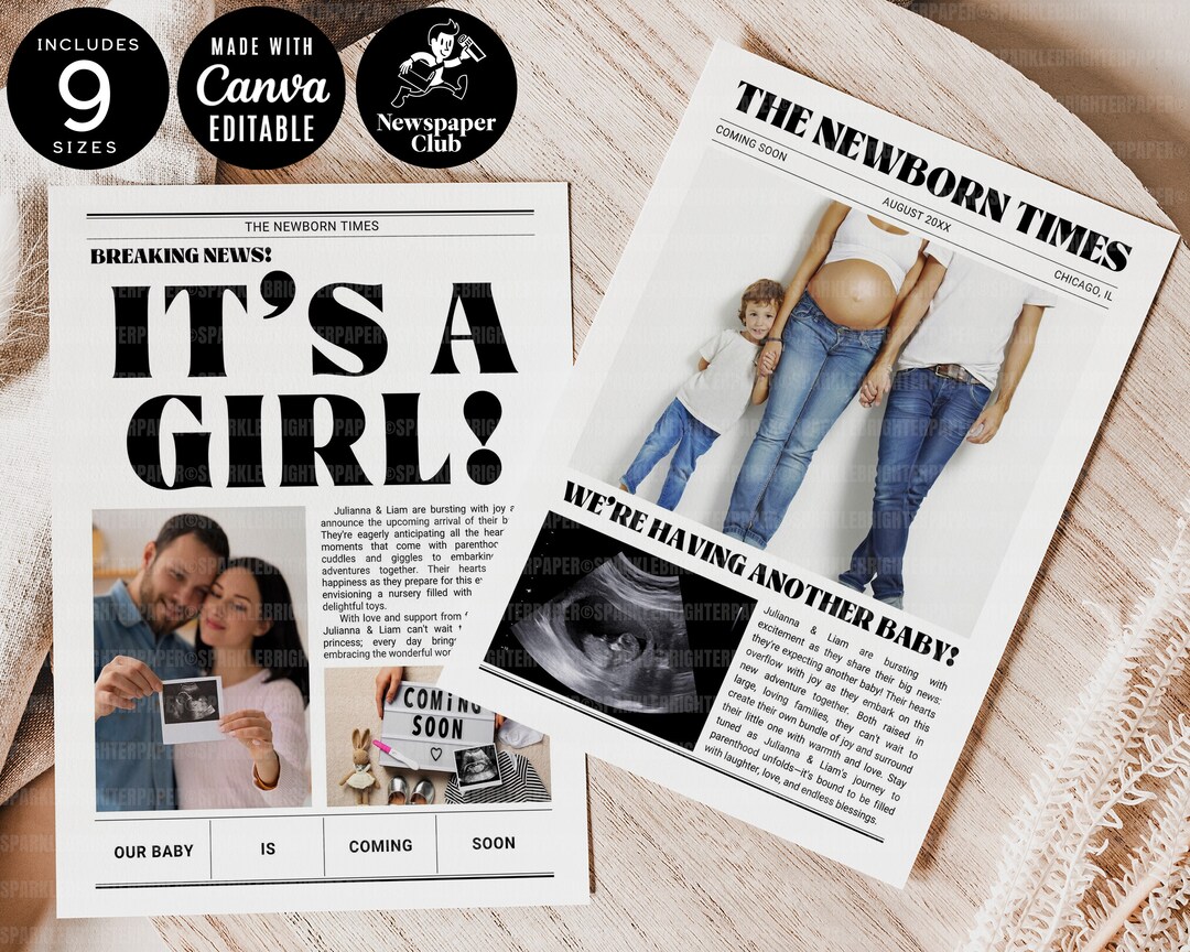 Special Newspaper Template for Baby Announcement, Pregnancy Reveal ...