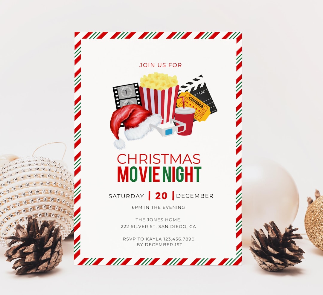 Christmas Movie Night Invitation Template, Winter Wonderland Outdoor ...