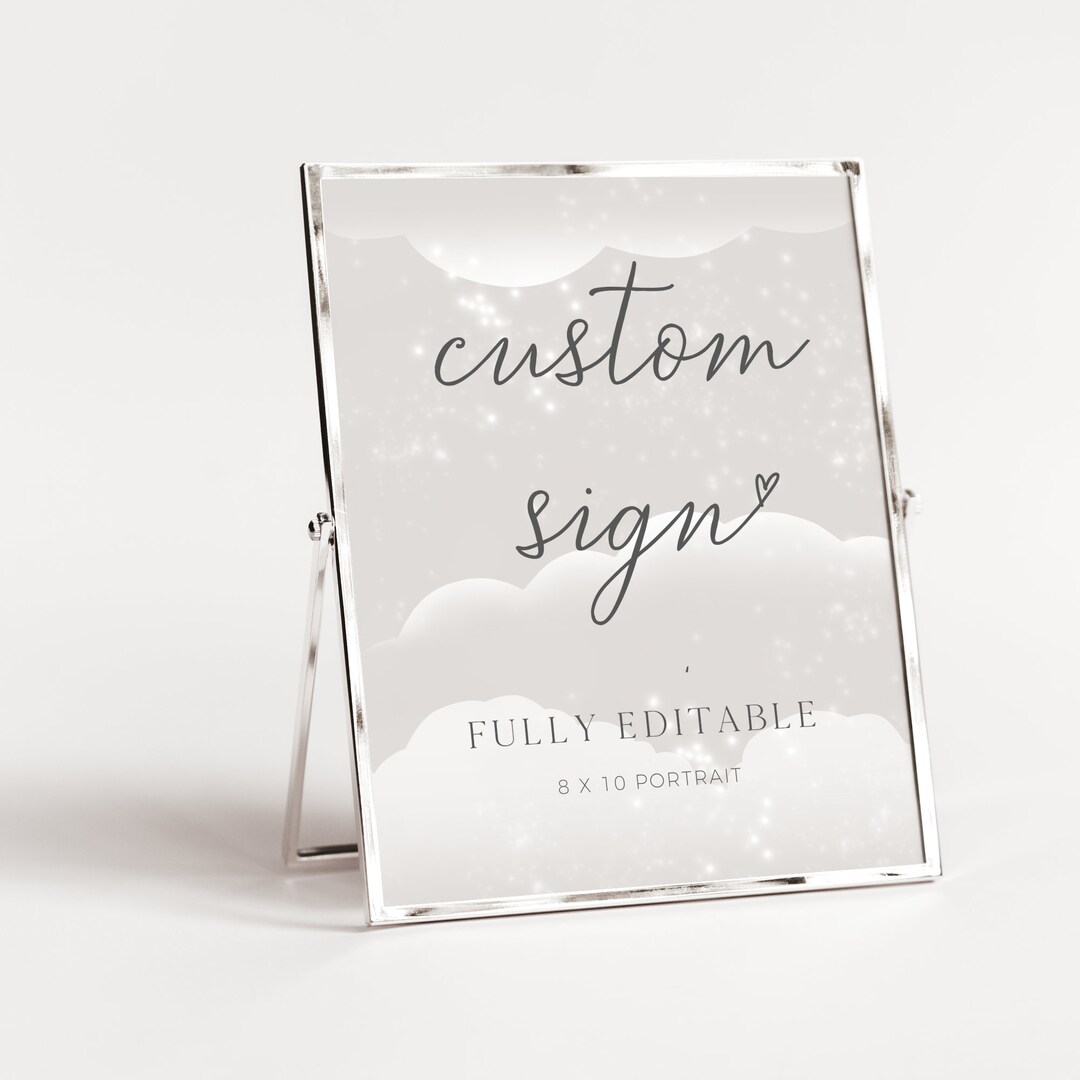 Cloud Theme Custom Sign Template, Editable Baby Shower Sign, Table Sign ...
