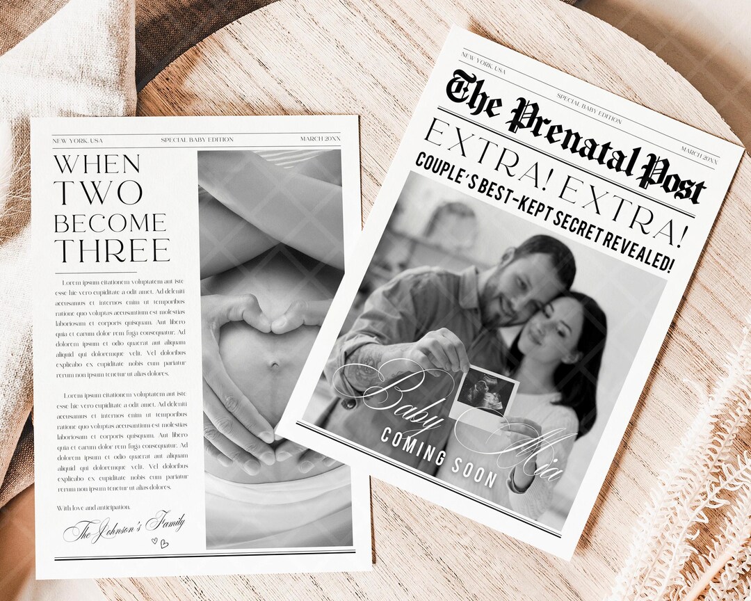 New Baby Reveal Template, Baby Coming Soon Newspaper Announcement ...