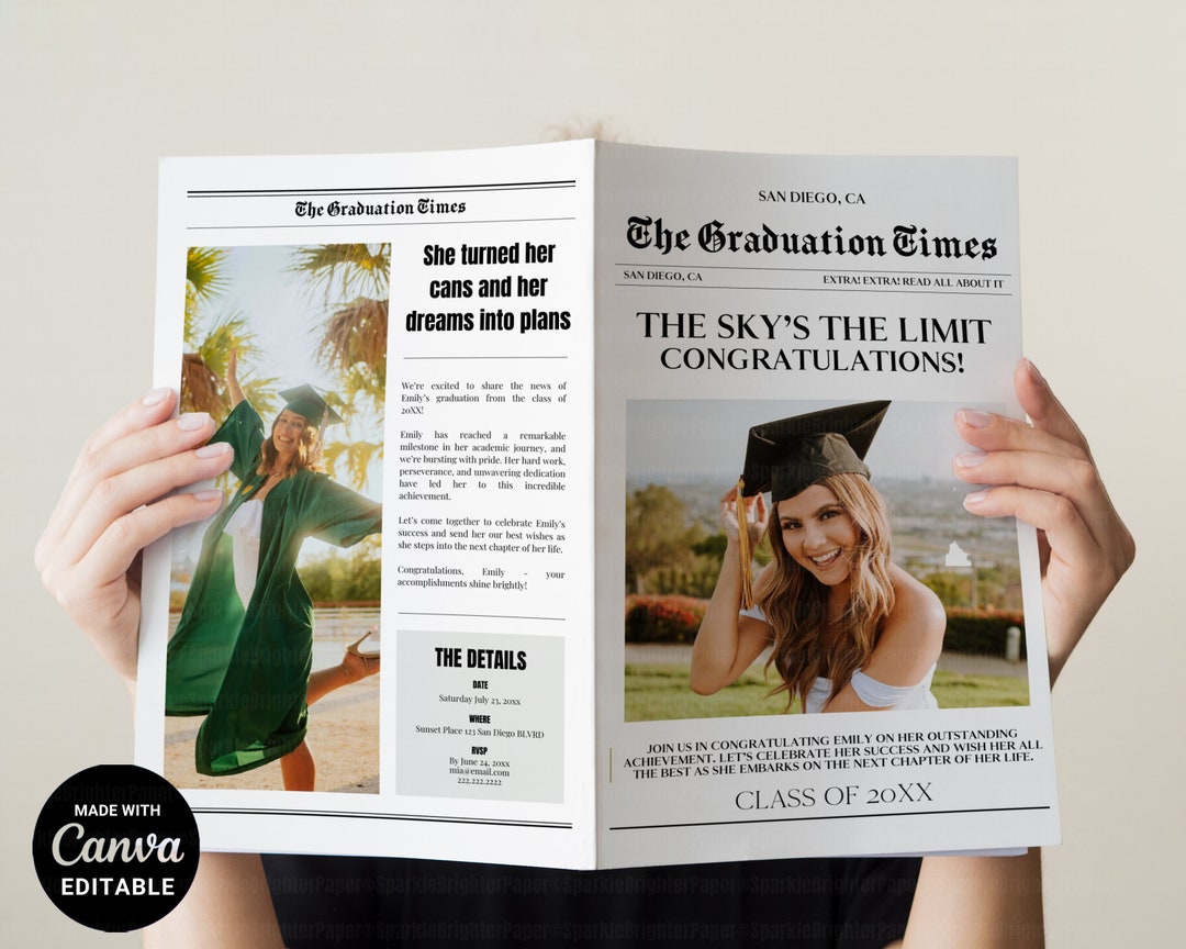 Canva Graduation Newspaper Template, Grad Template, Editable Newspaper ...