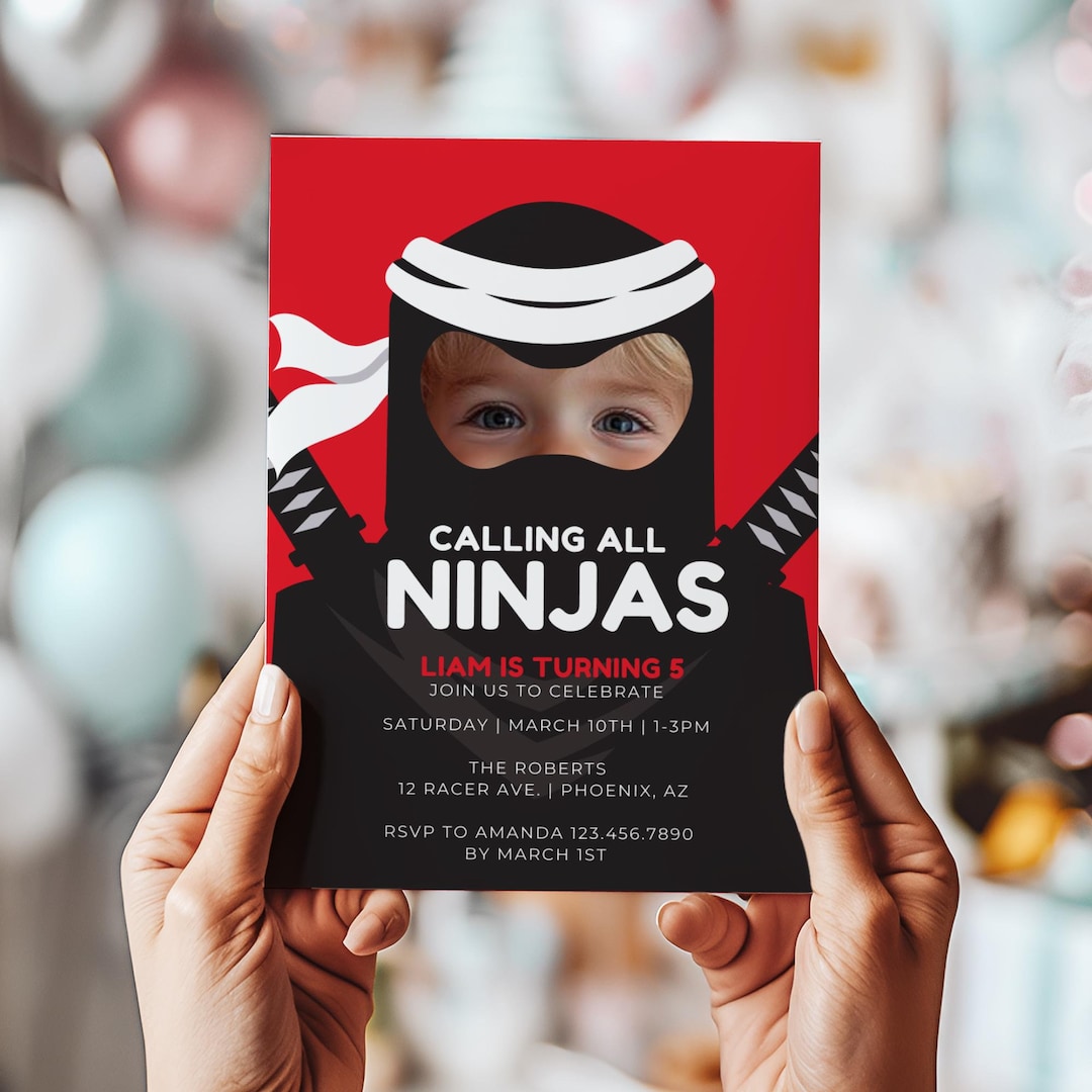 Calling All Ninjas! 5th Birthday Party Invitation, Super Fun Ninja Kids ...