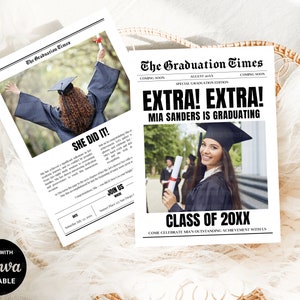 CANVA 2025 Graduation Newspaper Invitation, Grad Newspaper Invite ...