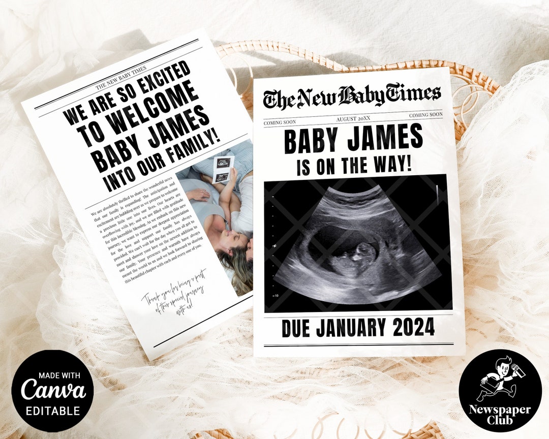 The Baby Times Newspaper, Editable New Baby Announcement Newspaper ...