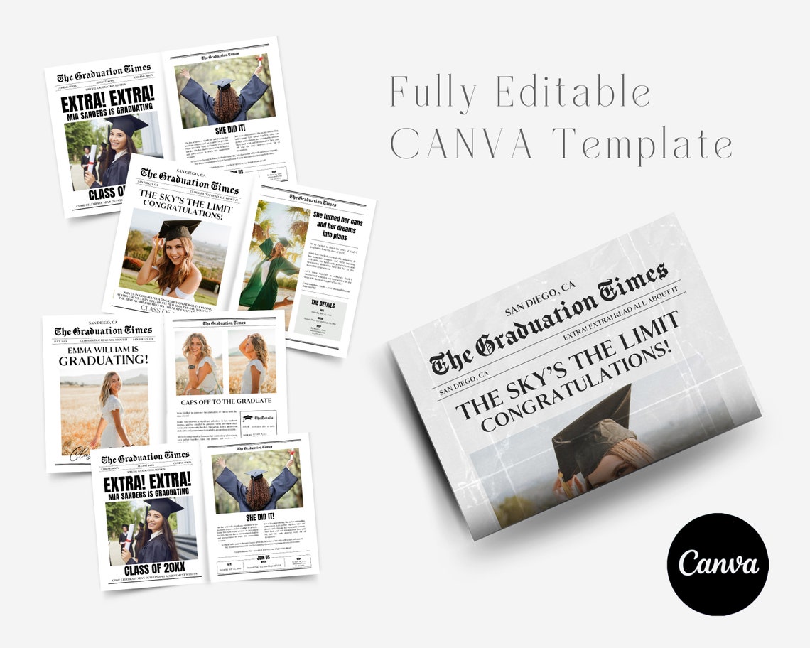 Editable 2 Pages Newspaper Graduation Party Template, Congratulations ...